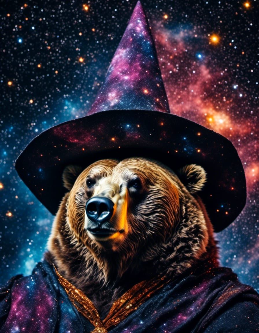 close-up Portrait: "Obese Bear Wizard in a Witch-Hat in Galactic ...