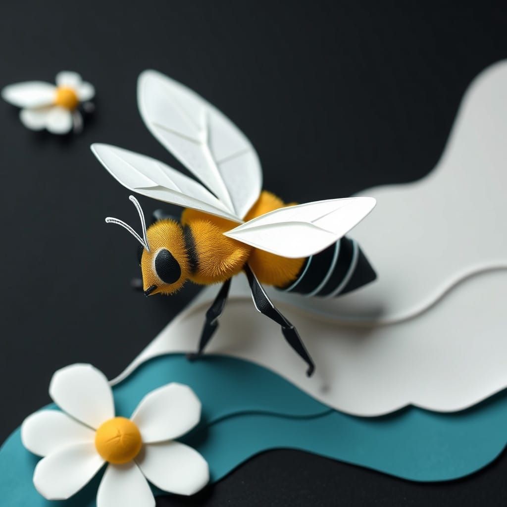 Surreal Bee Logo in Origami Style on Dark Backgrou... - AI Art