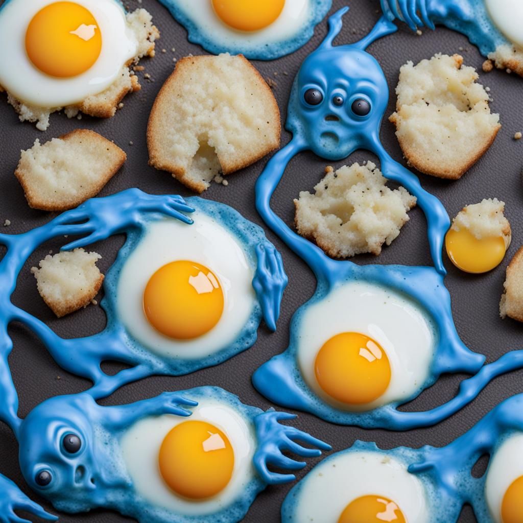 gross blue alien fried eggs - AI Generated Artwork - NightCafe Creator