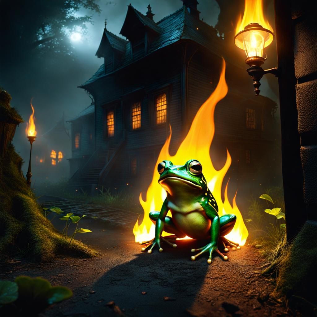 Frog at fire. - AI Generated Artwork - NightCafe Creator