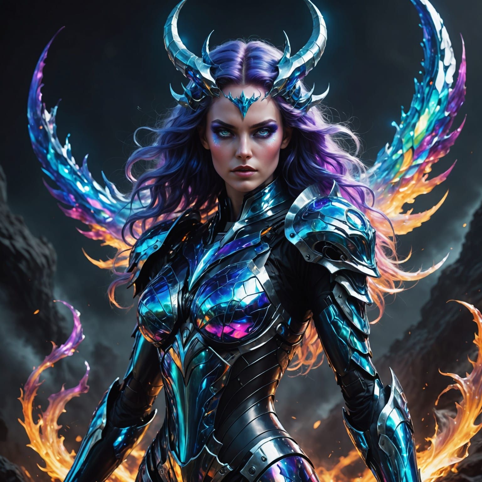 Ethereal Demon Woman in Resplendent Battle Suit wi... - AI Art