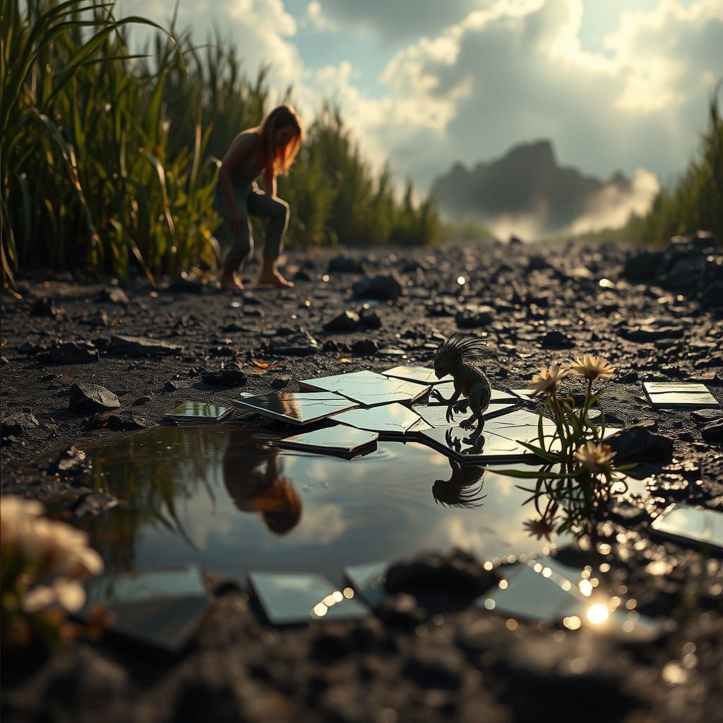 Ethereal, Surreal Scene in Overgrown Swamp Setting... - AI Art