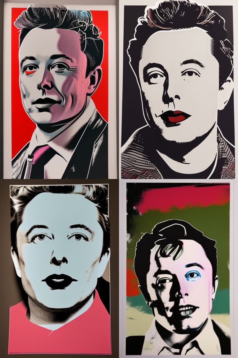 Andy Warhol silk screen portrait of Elon Musk - AI Generated Artwork ...