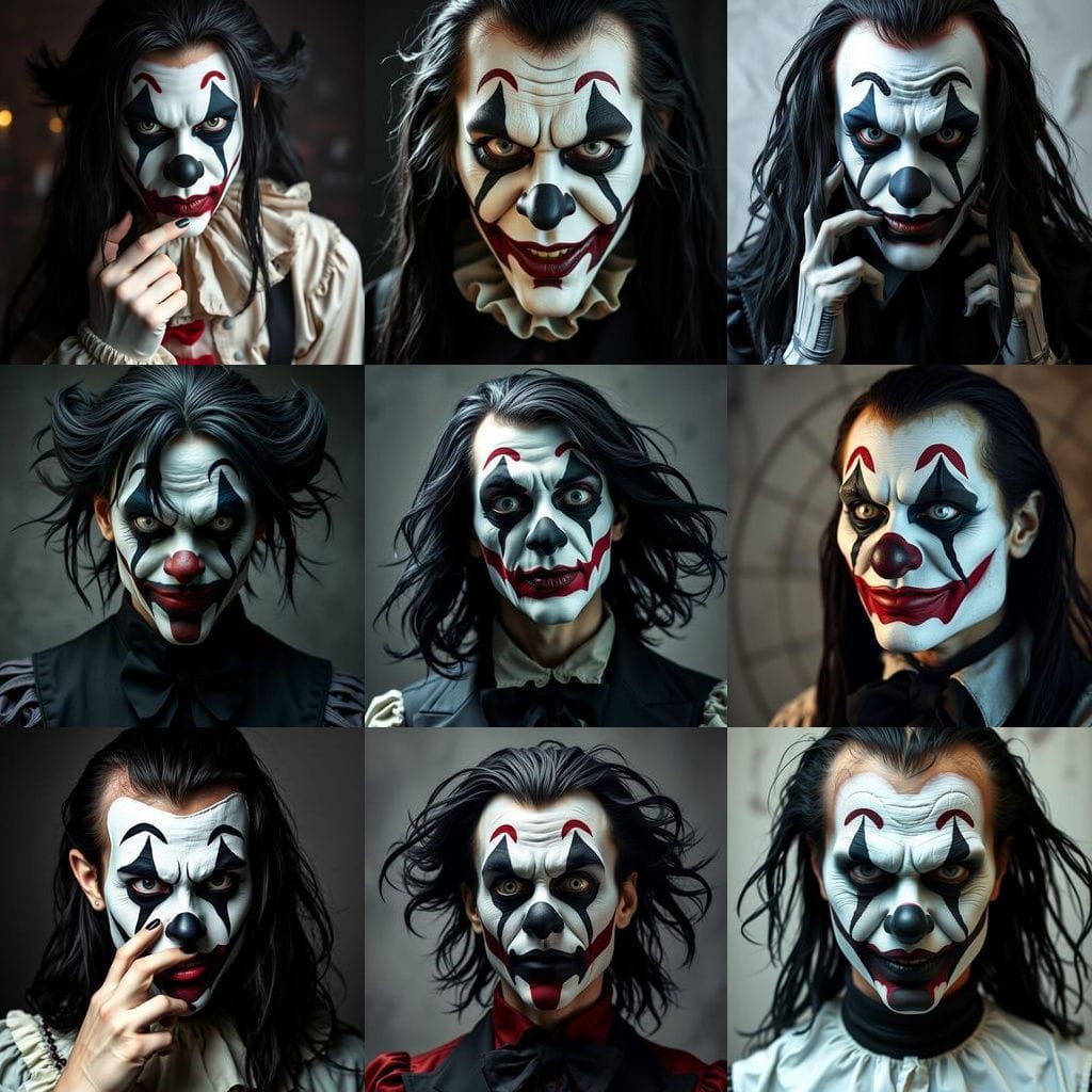 Creepy Clown with Zombie Eyes and Vampire Attire - AI Art