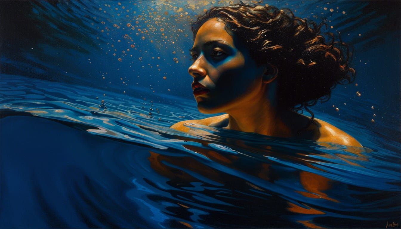 16k resolution, female figure submerged in water, art by Jean-Leon ...