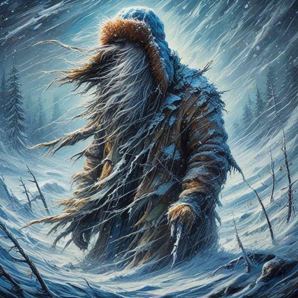 emotional, painting of a weathered scarecrow, dressed in a tattered ...