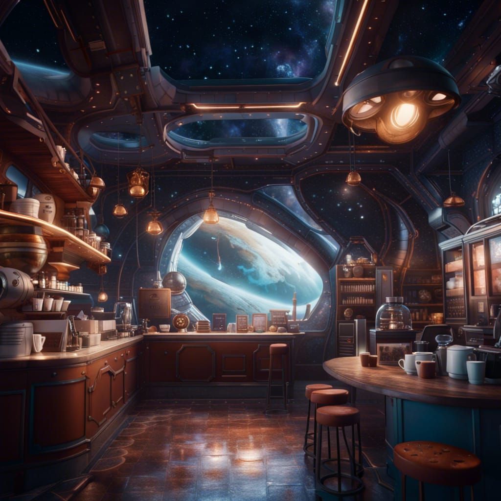 Coffee shop in space - AI Generated Artwork - NightCafe Creator