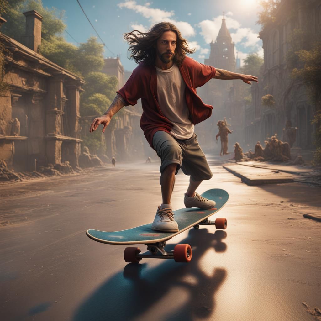 jesus skateboarding - AI Generated Artwork - NightCafe Creator
