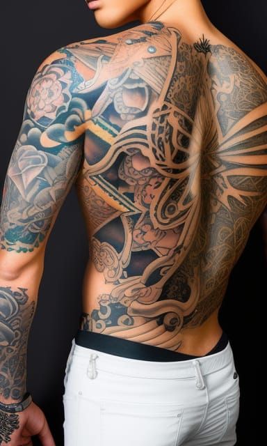tattooed mans back - AI Generated Artwork - NightCafe Creator