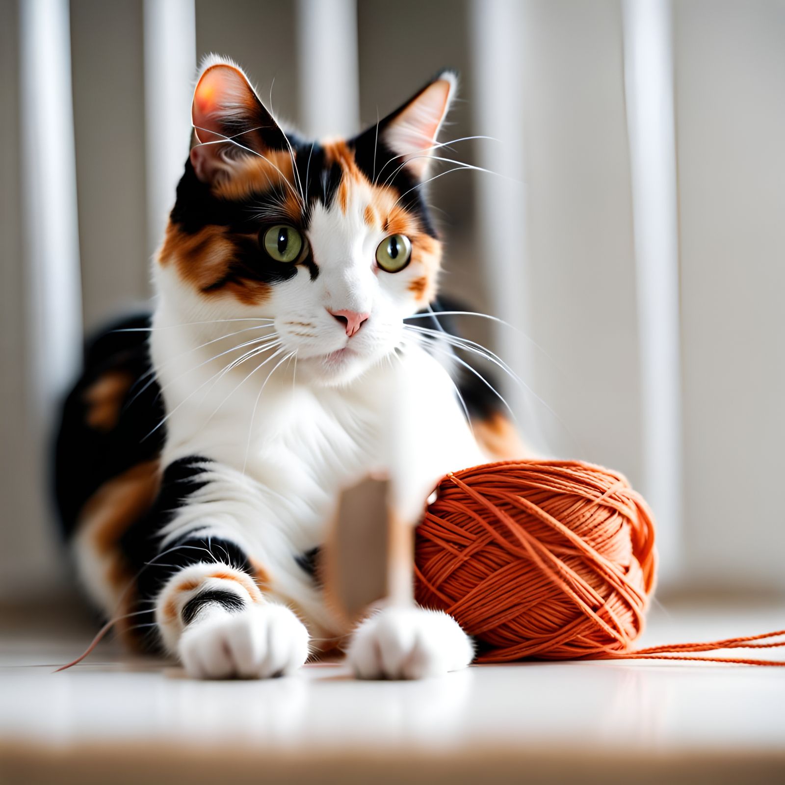 Pretty Calico Cat Playing With Yarn - AI Generated Artwork - NightCafe ...