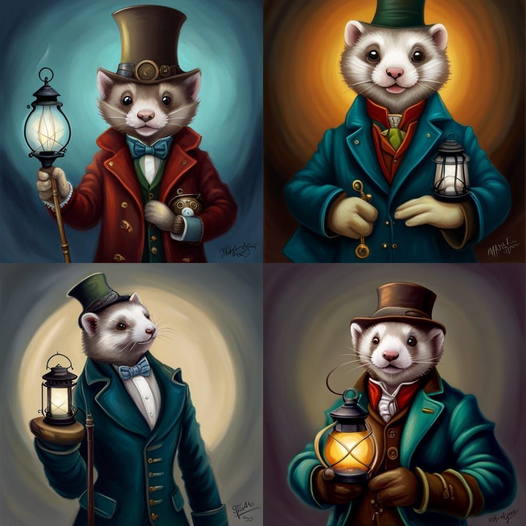 Cute and adorable ferret wizard, wearing coat and suit, steampunk ...