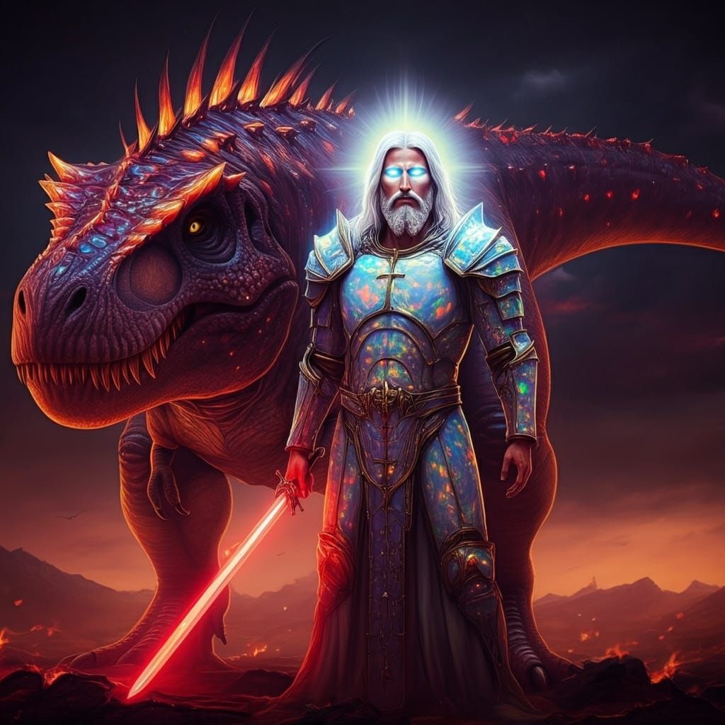 Jesus Christ as a Warrior in Iridescent Opal Armor - AI Art