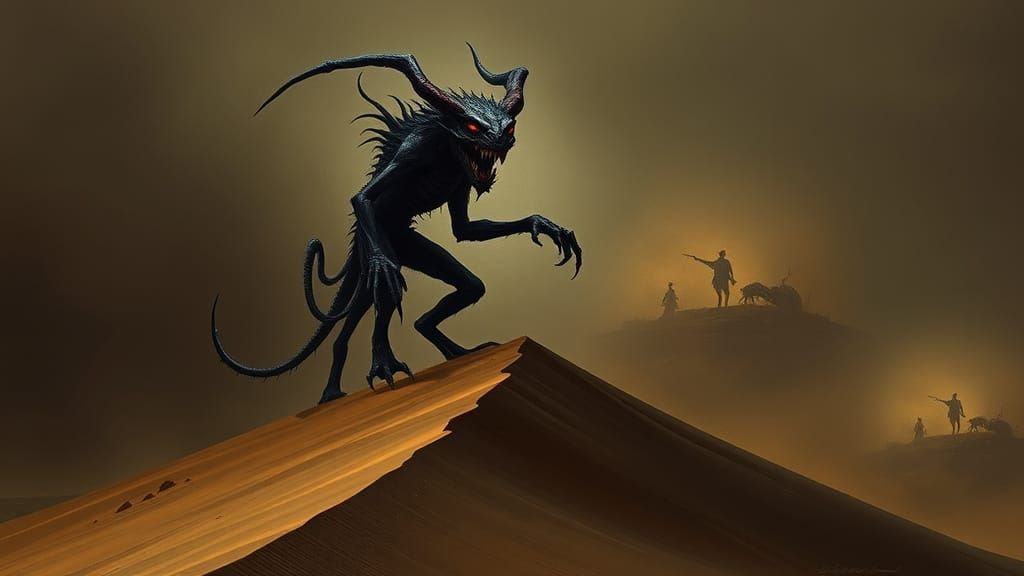Dark Ominous Creature Emerges from Ancient Desert ... - AI Art