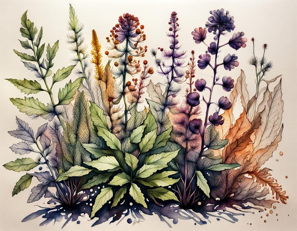 Botanical Ink Drawings O - AI Generated Artwork - NightCafe Creator