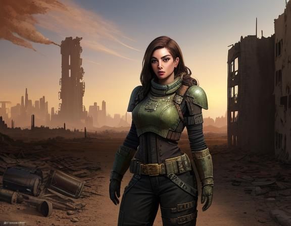 Fallout 2 character : beautifull young brunette lady, dirty, long hairs ...