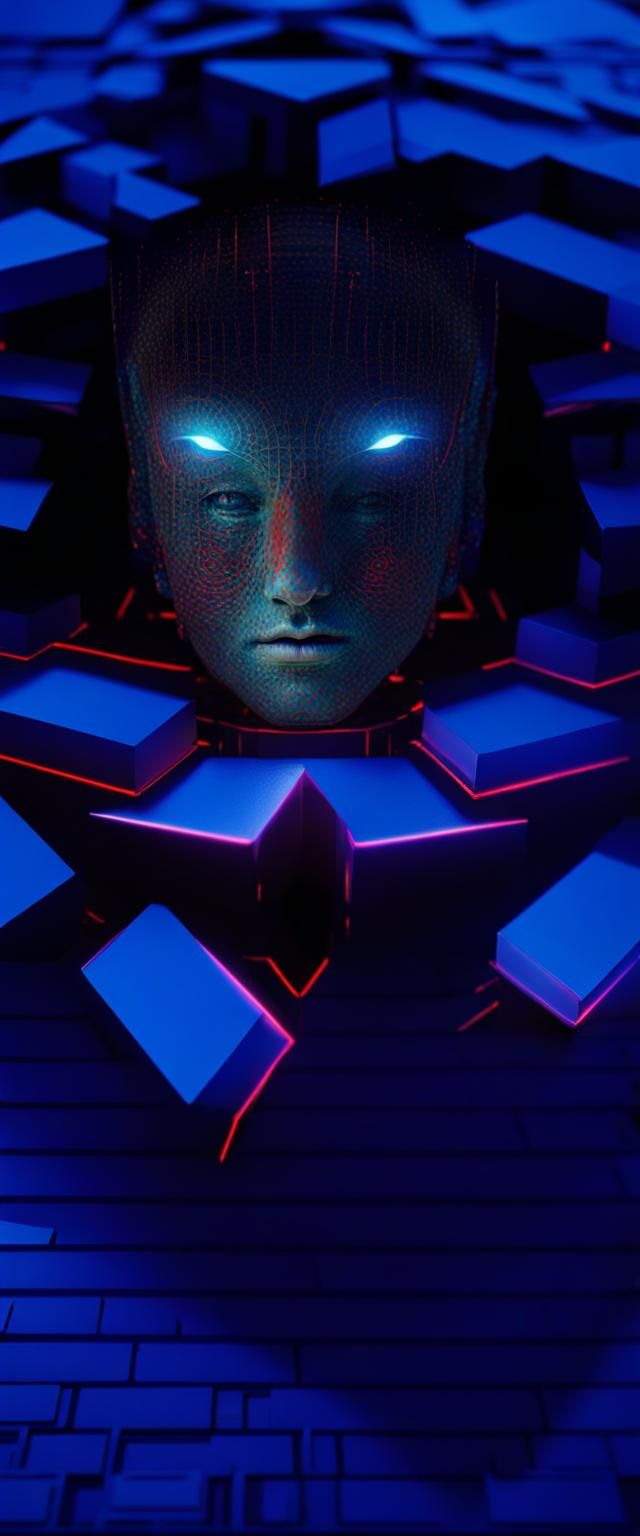 Hyperreal Meta Face Character", "Highly Detailed","With A Red Neon Halo ...