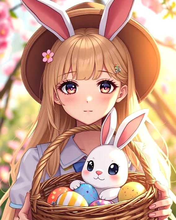 Kawaii Easter Bunny Girl - Easter Bunny Girl in Kawaii Anime...