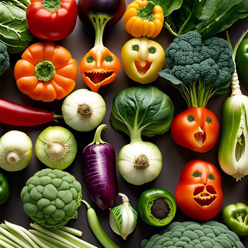 At the farmers market Sentient Vegetable faces, anatomically accurate humanoid vegetables ...