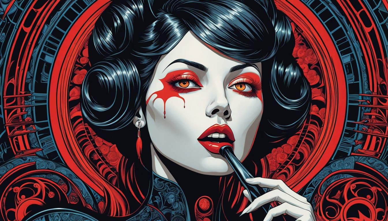 Bloodlust Vampire Queen in Psychedelic Poster Art - AI Art