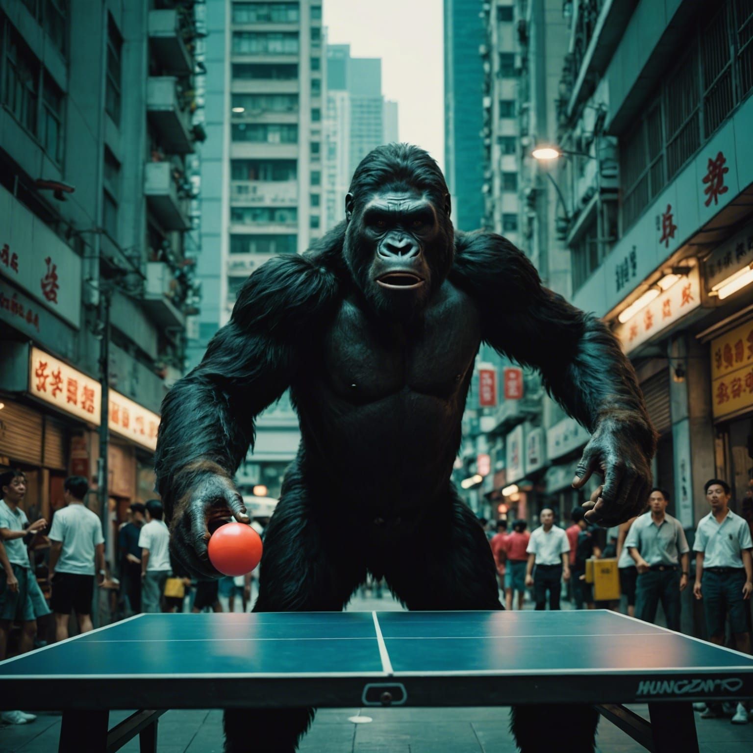 King Kong in Hong Kong playing ping pong with his..... Well you know ...