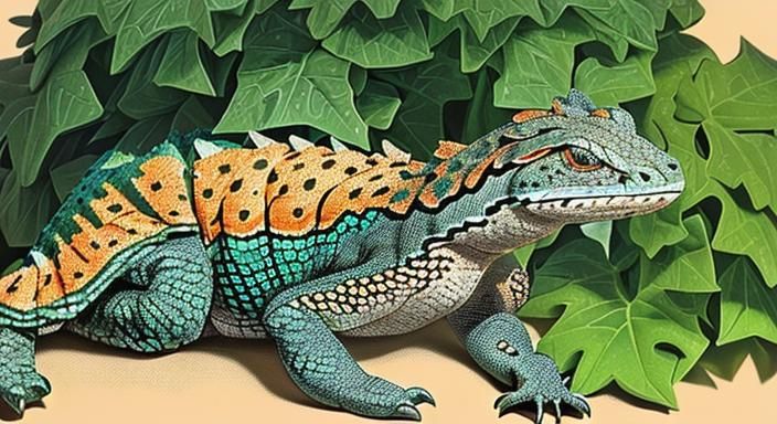 Handsome lizard beneath the Fatsia Leaves - AI Generated Artwork ...