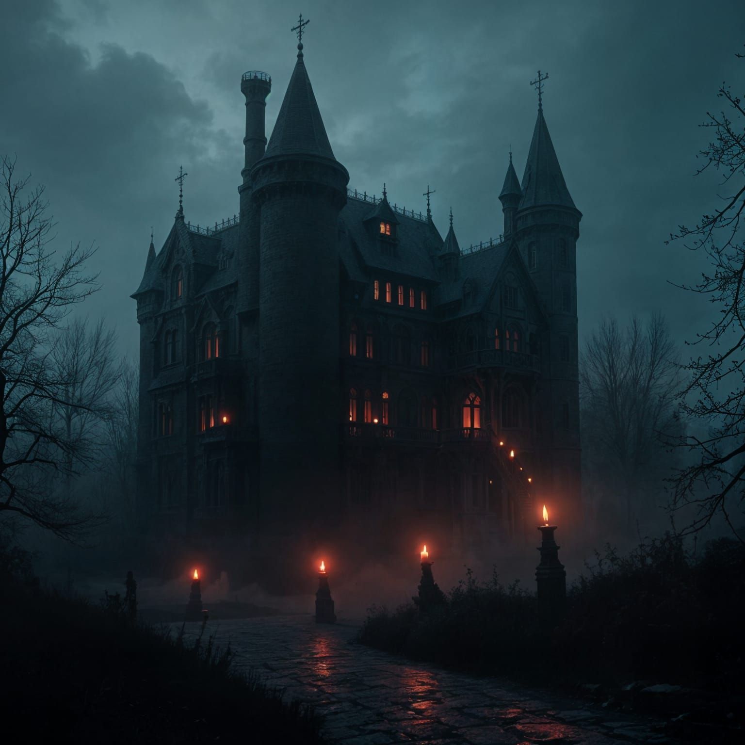 Ethereal Victorian Gothic Castle at Dusk - AI Art