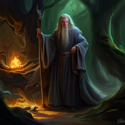 gandalf as a warlock in the forrest using shadow magic, artstation hall ...