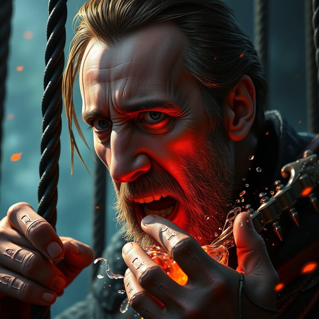 Mage Nicholas Cage in a cage, in a rage.