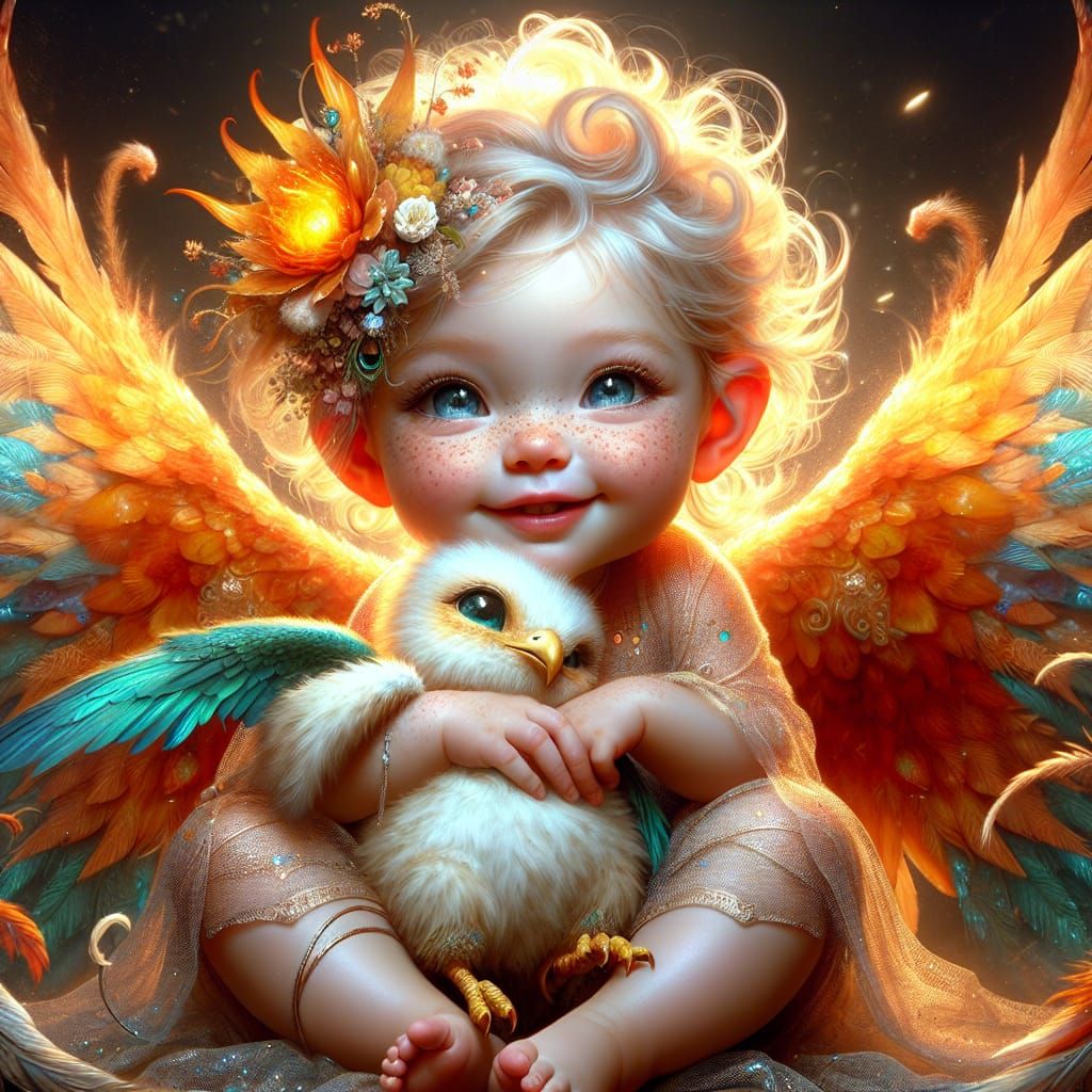 Baby Fairy Phoenix With Her Pet - AI Generated Artwork - NightCafe Creator