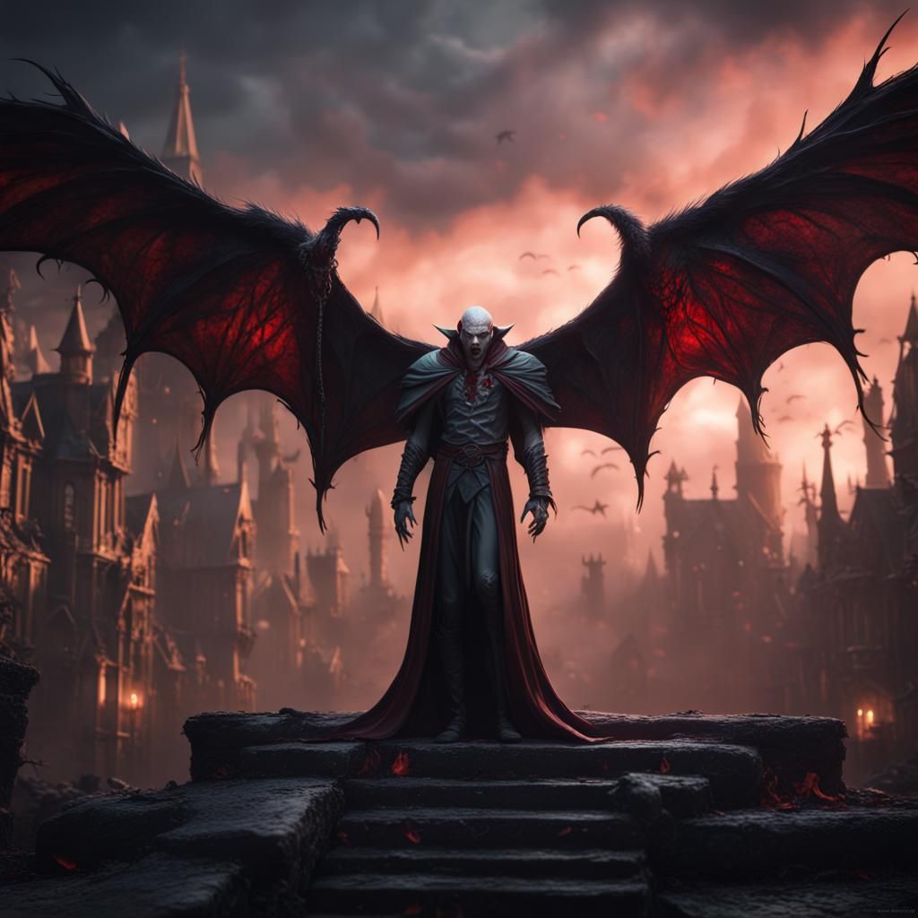A scary vampire with wings and long teeth - AI Generated Artwork ...