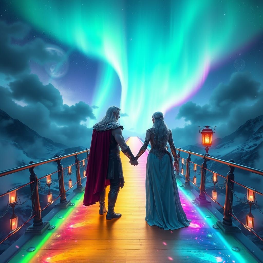 Godly Love on the Bifrost Rainbow Bridge in Asgard - AI Art