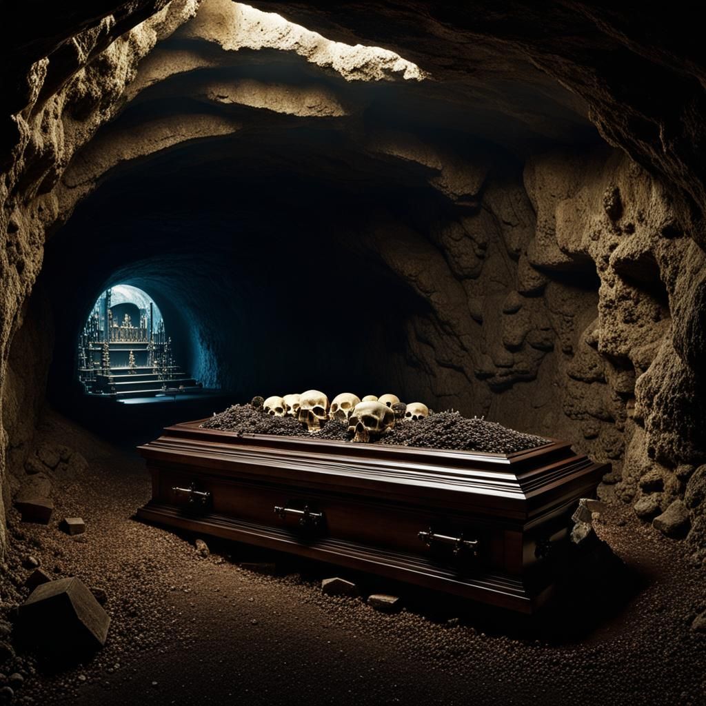 Old cave : Extremely detailed : underground mausoleum :: skulls ...