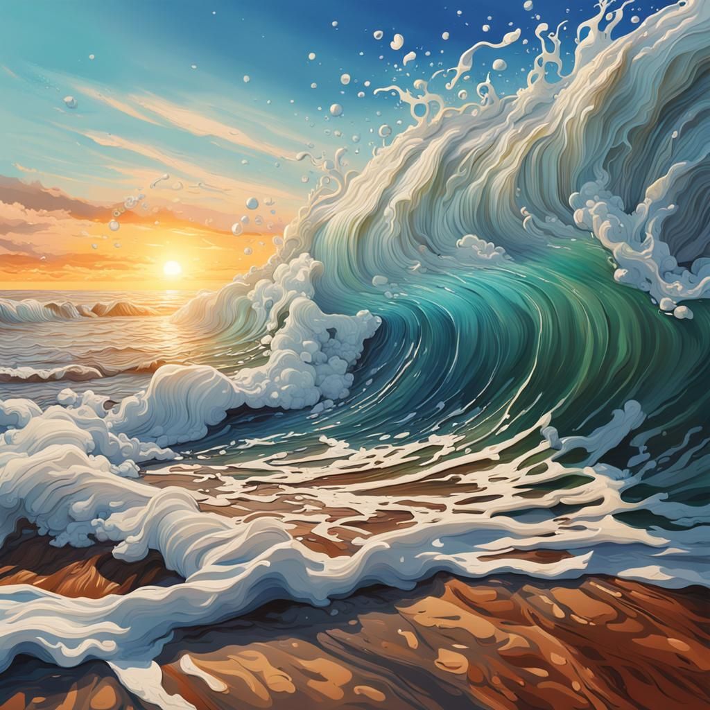 Ocean waves crashing on shoreline at agate Beach realistic - AI ...
