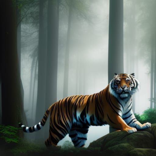 tiger in the woods intricately detailed deep color matte painting ...