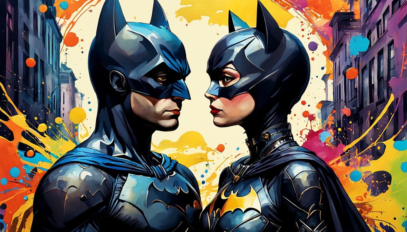 bat man and bat girl - Bat Man and Cat Woman in Vibrant Expr...
