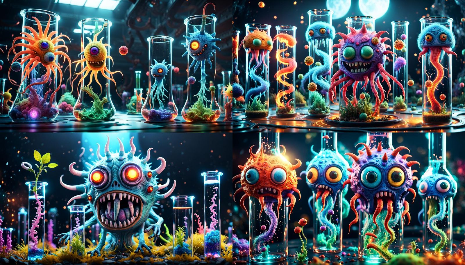 Labgrown test tube monsters, mythical science, psychedelic, abstract ...
