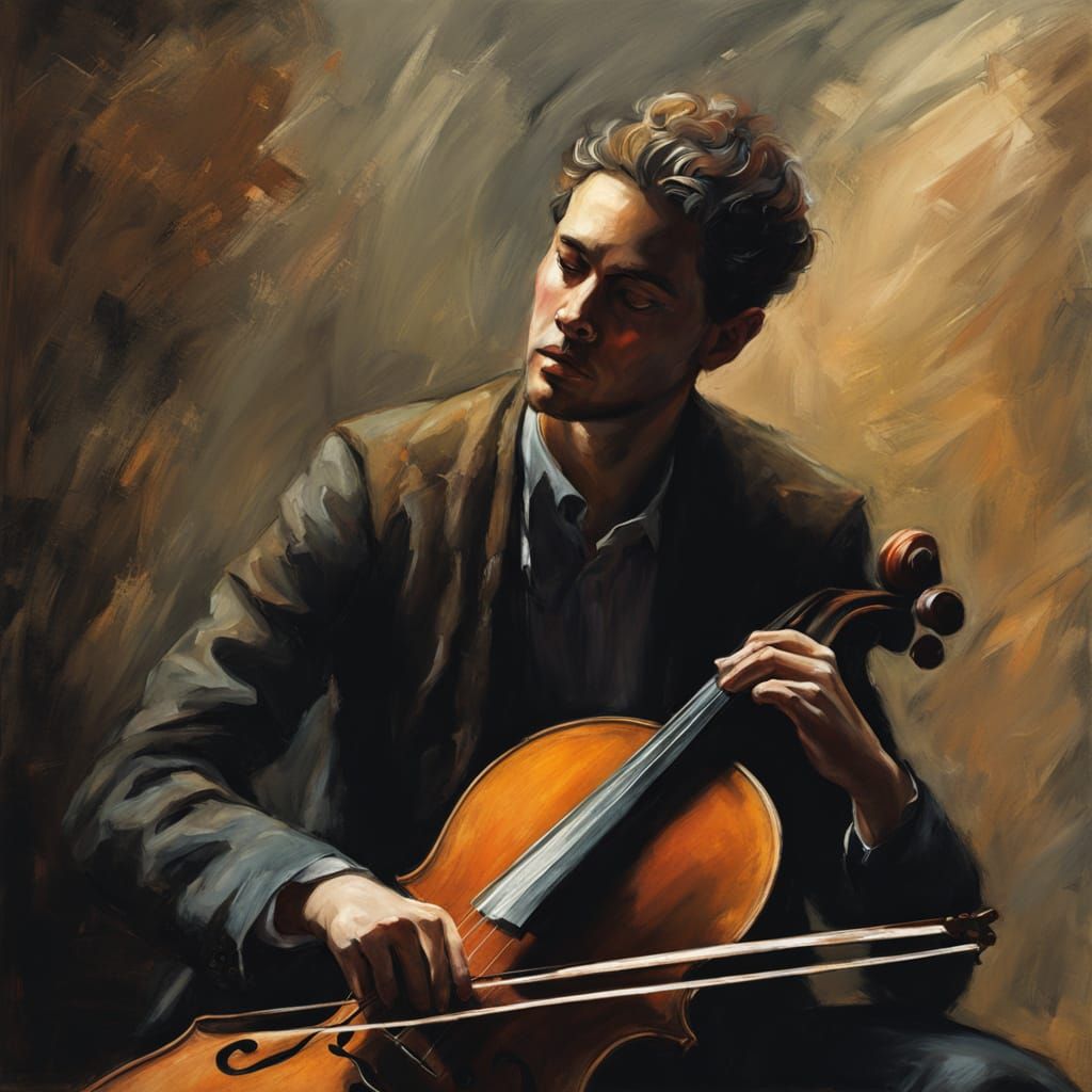 Baroque Cello Player in Muted Earth Tones - AI Art