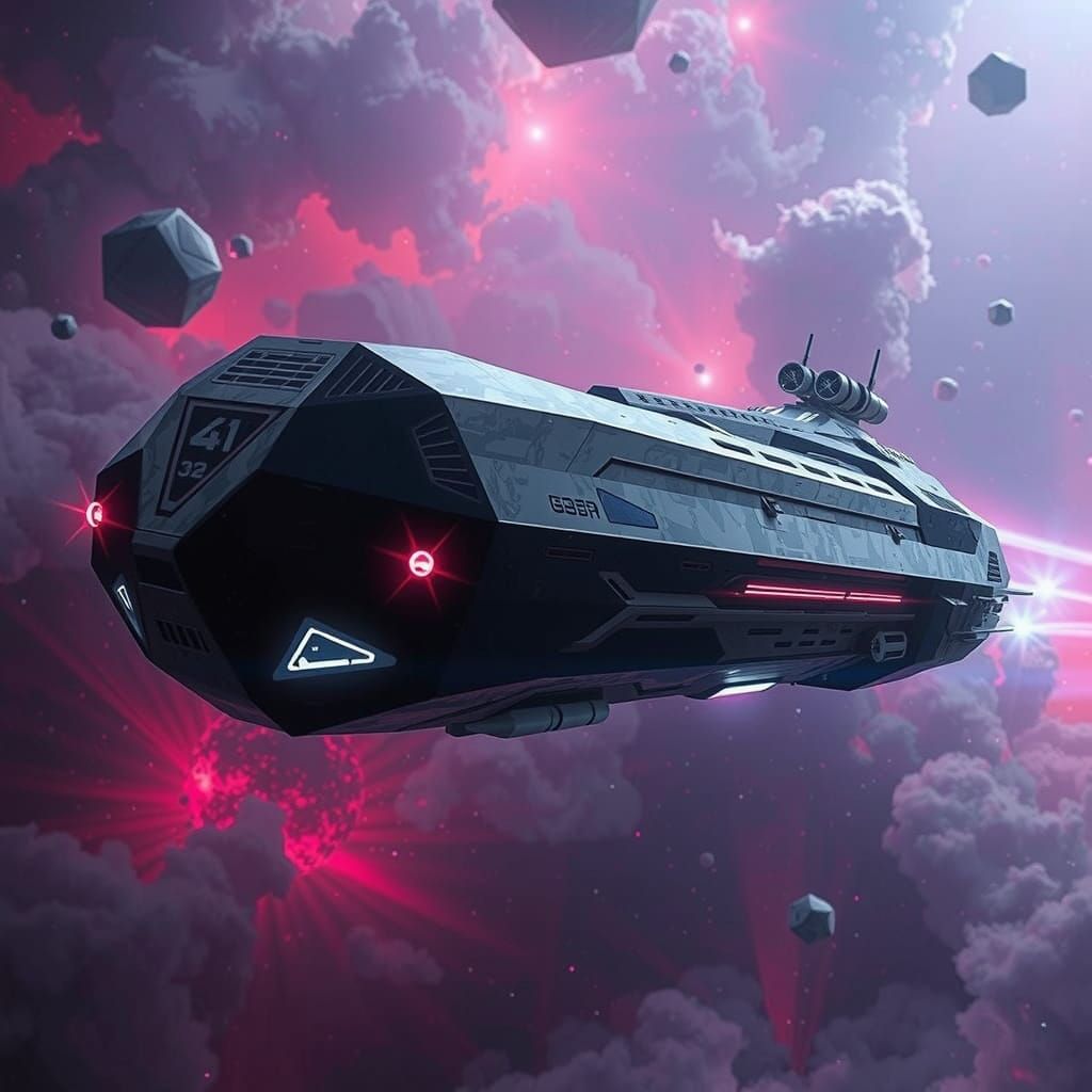 Futuristic Torus Spaceship Slices Through Nebula i... - AI Art