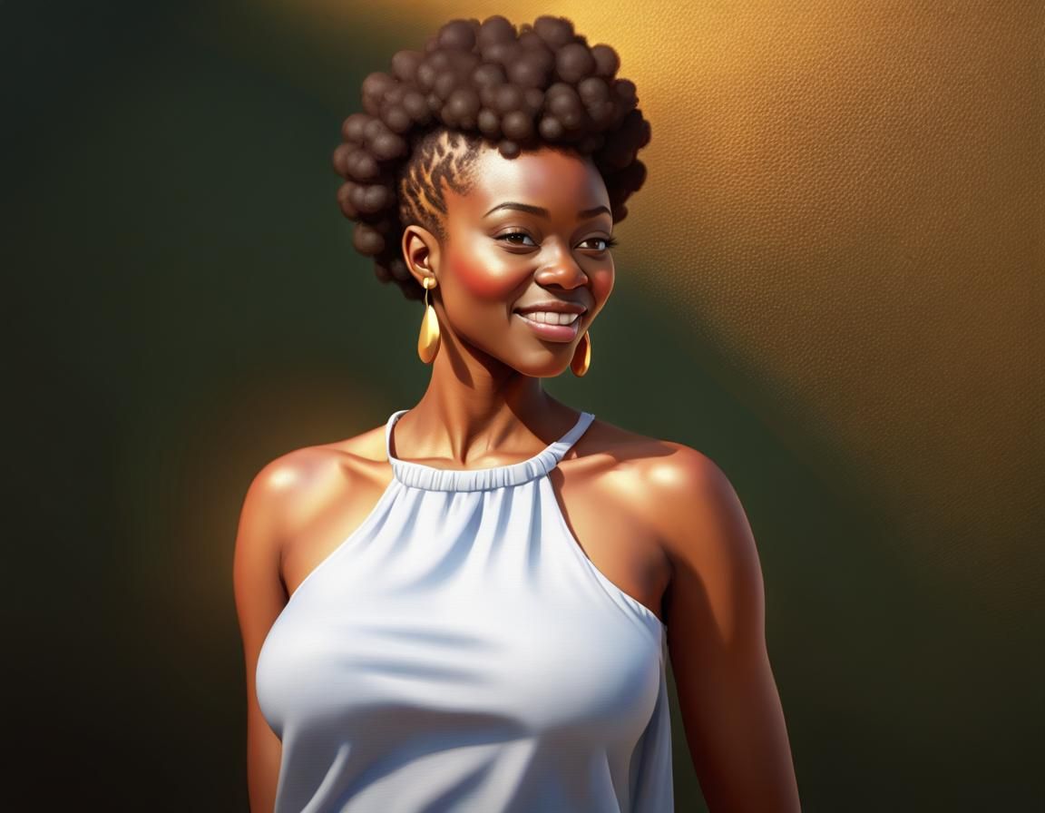 portrait of cute african woman ; 2D cartoon painting by Peter de Sèvre ...