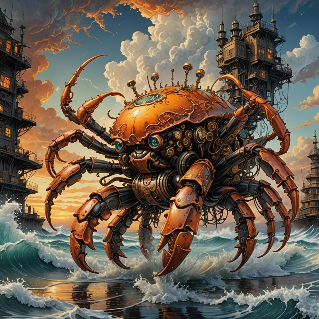 Another steampunk clockwork crab ("The Factory on the Sea") - AI ...
