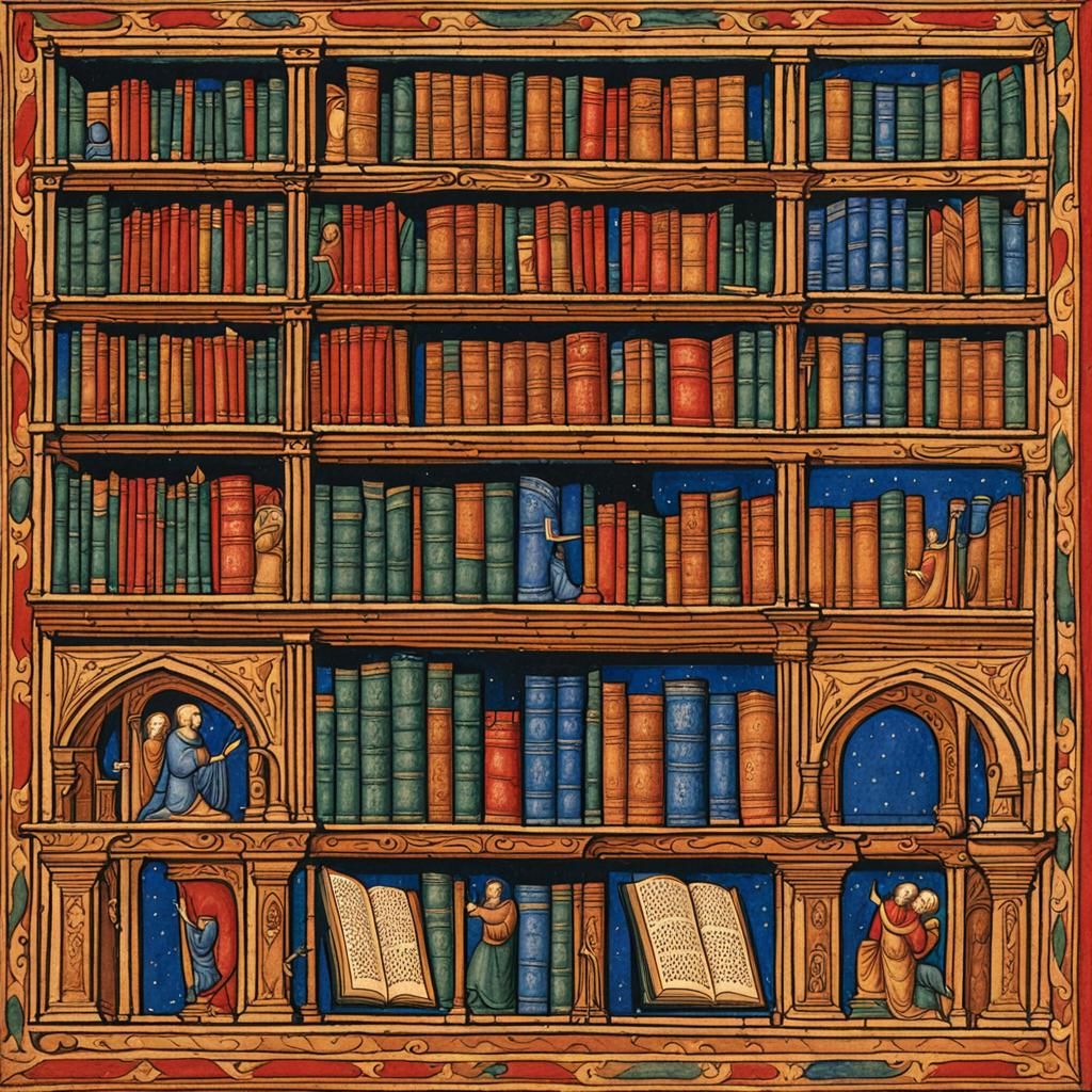 Medieval manuscript illumination of a library - AI Generated Artwork ...