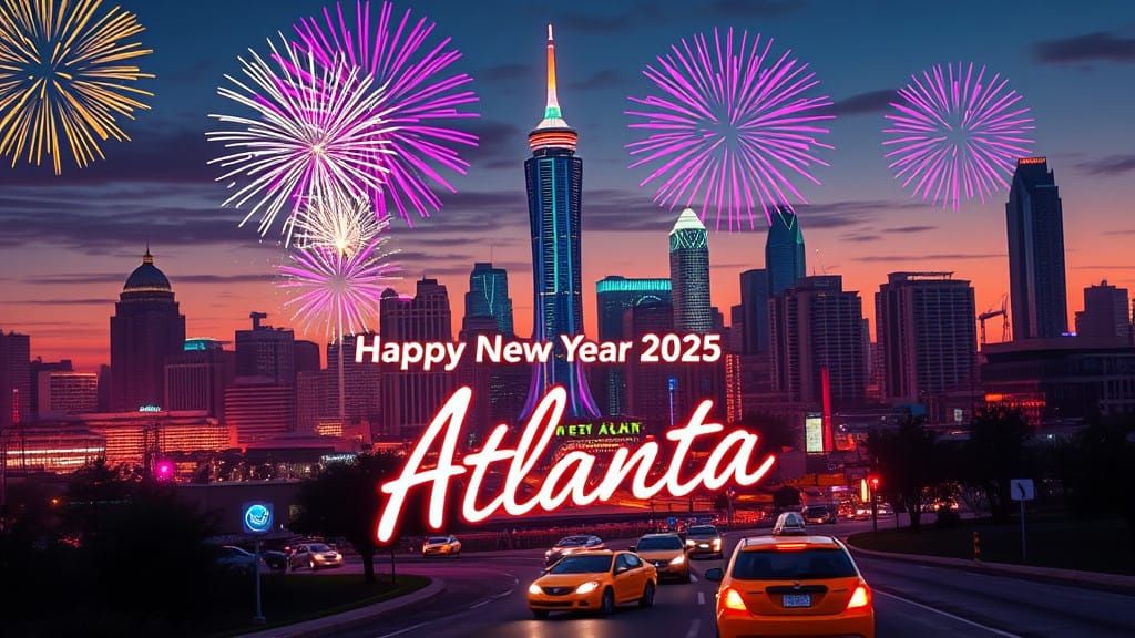 Futuristic Atlanta Cityscape Celebrates New Year 2... - AI Art