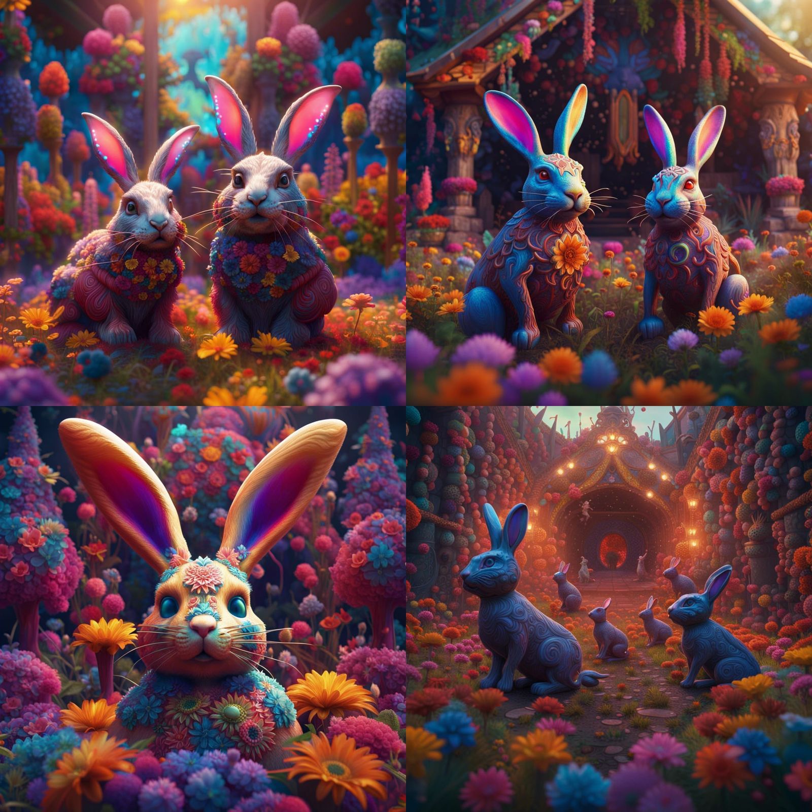 Psychedelic Bunnies - AI Generated Artwork - NightCafe Creator