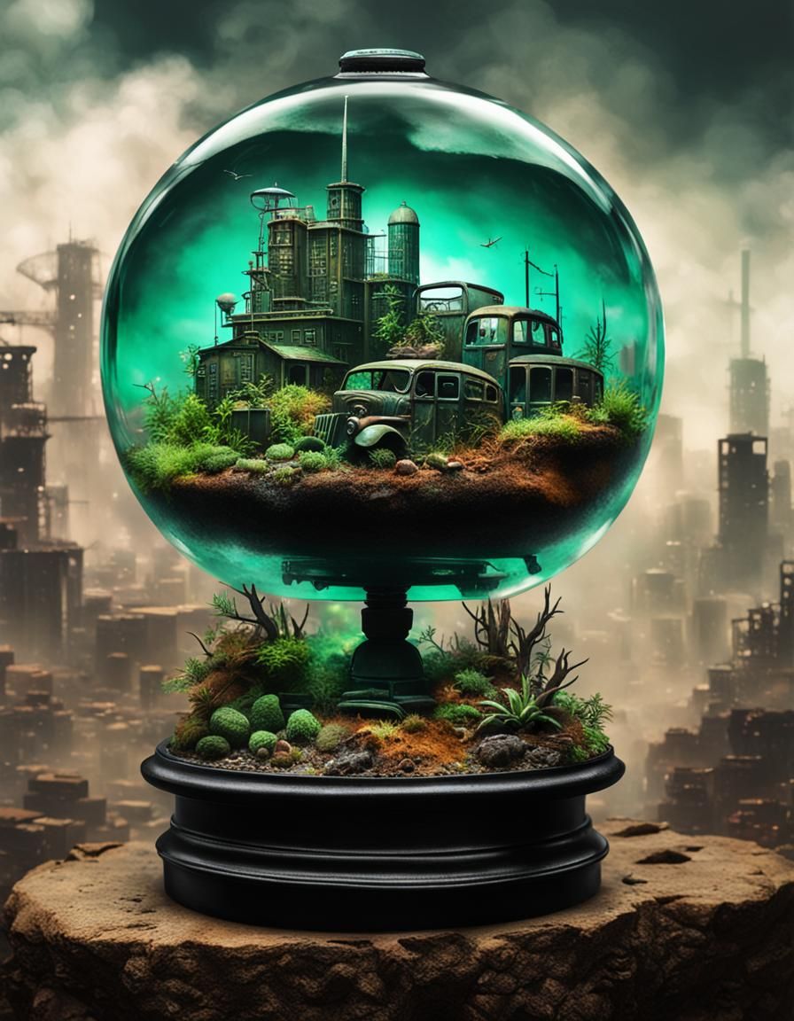 Terrariums deep color airbrush art dystopian post-apocalyptic vapor ...