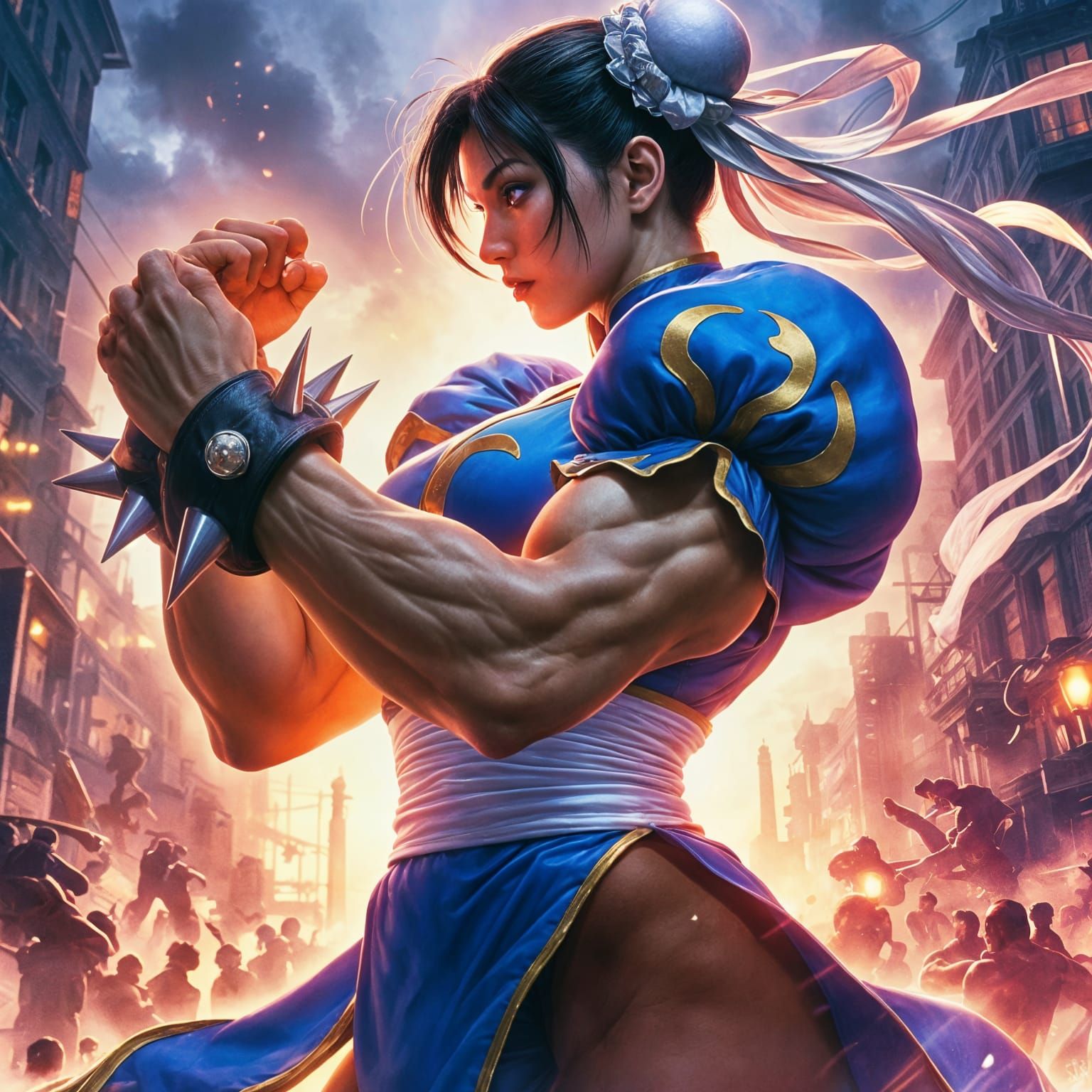 Chun-Li in Dark Fantasy Anime Style Illustration - AI Art