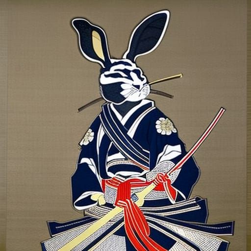 Samurai Rabbit, intricately detailed shibori picture of a Samurai ...