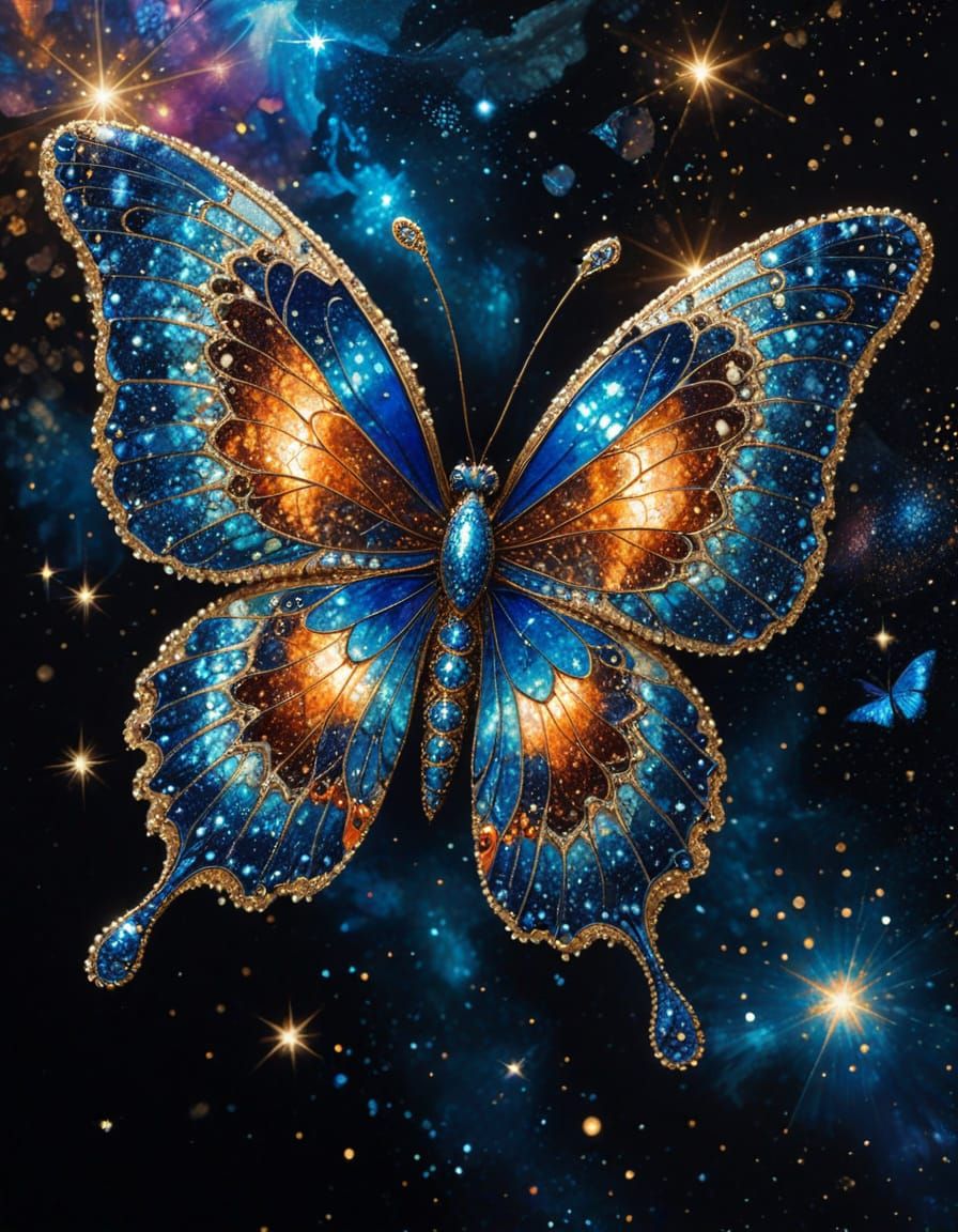 Morpho blue. - Sparkling Pointillist Butterfly soars throug...