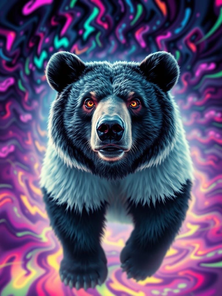 Grizzly Bear in Vibrant Stroboscopic Patterns, Cyb... - AI Art