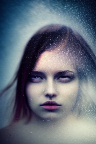 Double exposure of a young russian woman's face and a rushing waterfall ...