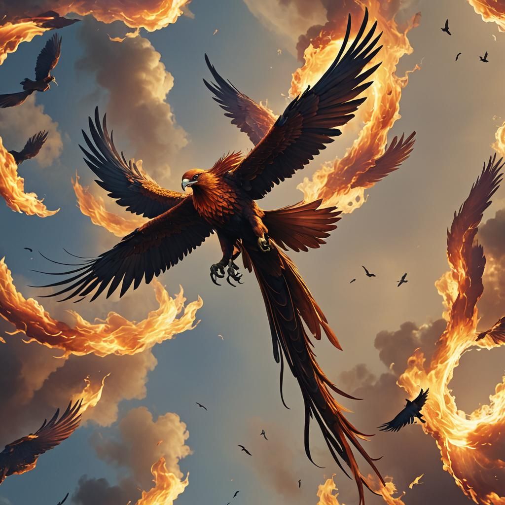 Single Phoenix rising in the sky close up - AI Generated Artwork ...